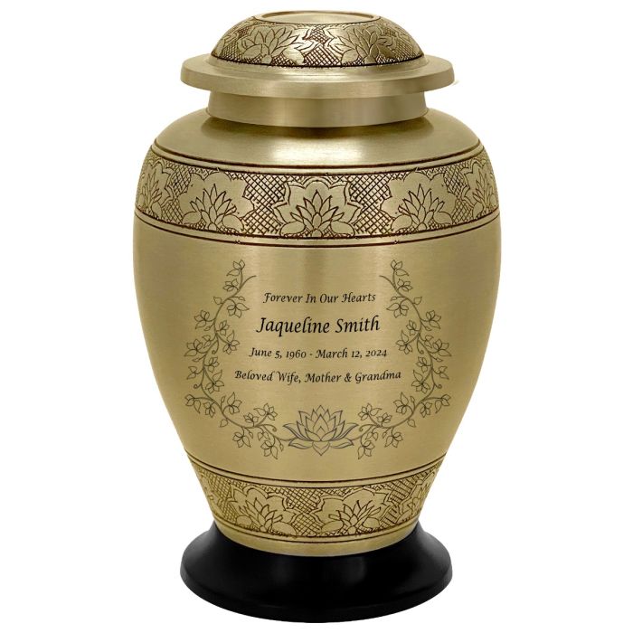 Heavenly Garden Golden Adult Cremation Urn - Pro Diamond Engraving